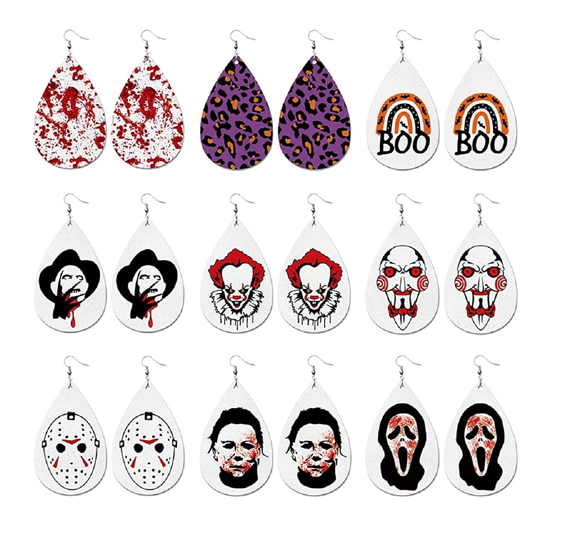 Halloween Earrings Faux Leather Earrings For Women Teardrop Drop Dangle Earrings Bulk Pumpkin Ghost Skull Earrings Halloween Gifts For Adult -style 1