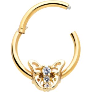 Body Candy Womens 16G PVD Steel Hinged Segment Ring Seamless Cartilage Nipple Open Butterfly Nose Hoop 3/8"