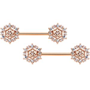 body candy 14g womens nipplerings piercing pvd steel 2pc rosy clear geometric web nipple ring set 9/16"