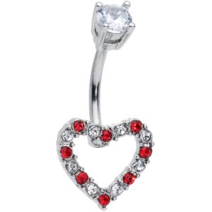 body candy womens 14g stainless steel navel ring piercing clear red accent hollow heart belly button ring