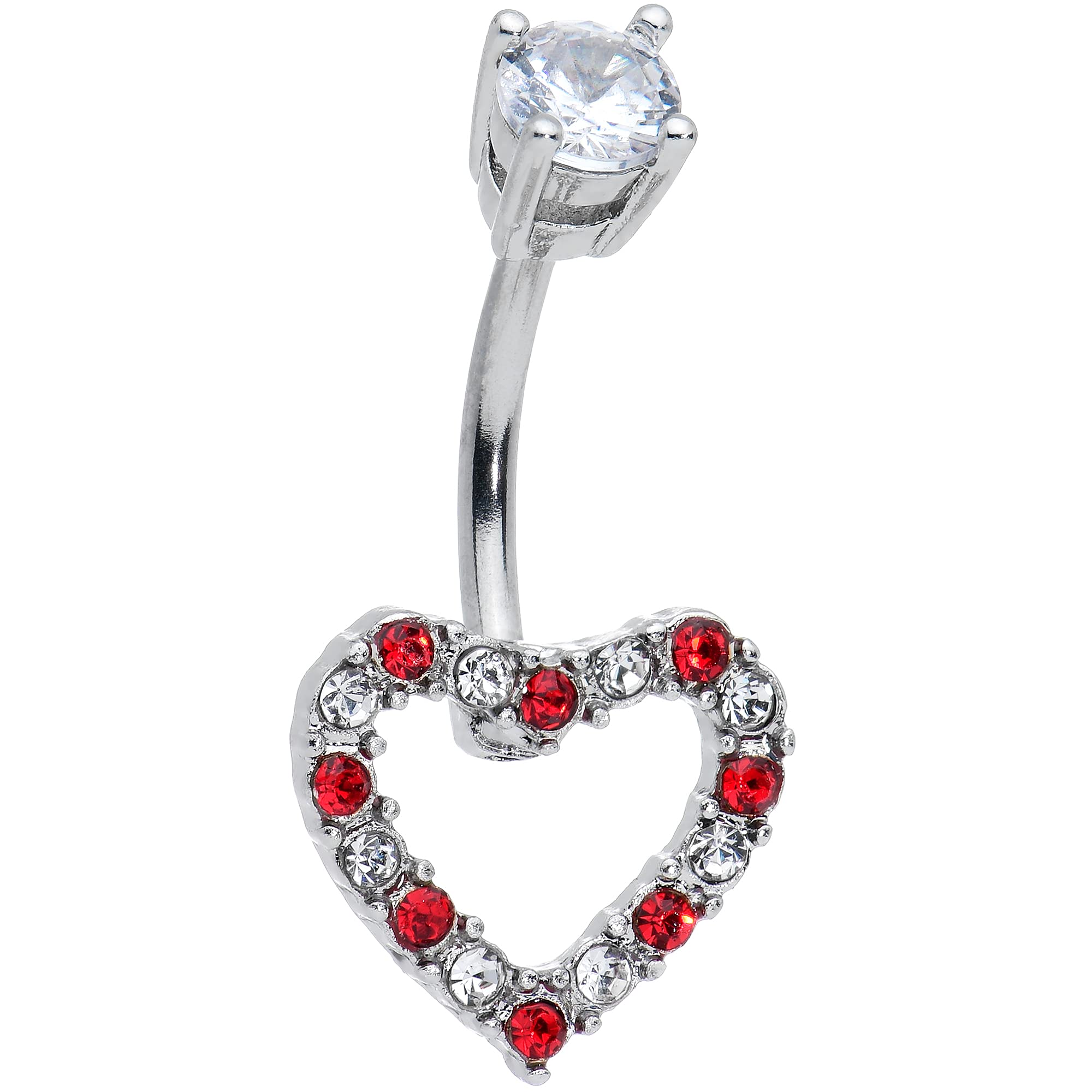 Body Candy Womens 14G Stainless Steel Navel Ring Piercing Clear Red Accent Hollow Heart Belly Button Ring