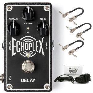 briskdrop dunlop ep103 echoplex delay guitar effects pedal bundle with 3 mxr patch cables and dunlop power supply, ep103bundle