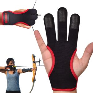 dmoose archery glove, leather gloves for recurve & compound bow, non-slip padded tips for grip stability - three finger protected design archery finger tab, archery accessories for men, women & youth