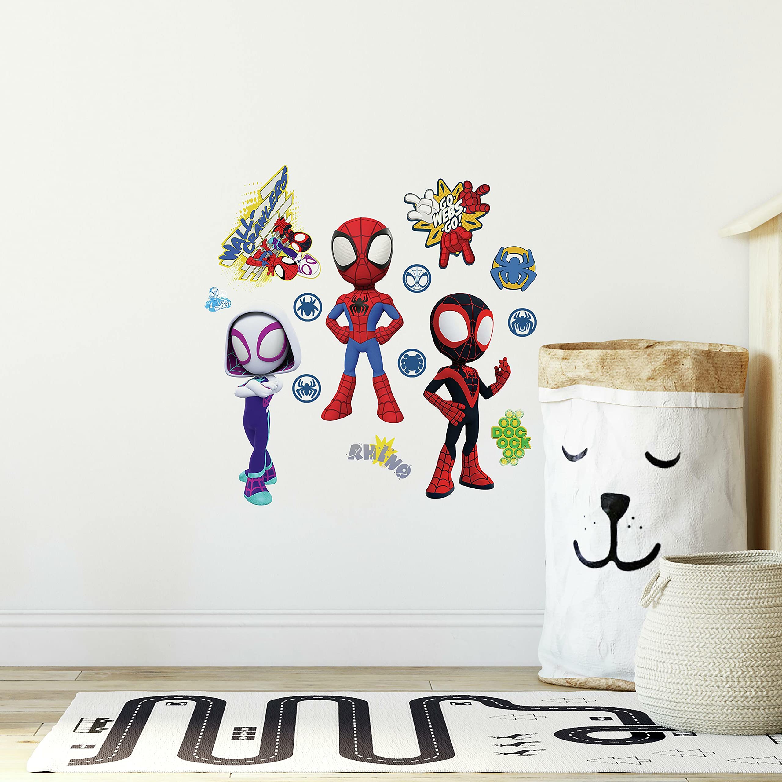 RoomMates RMK4925SCS Spidey and His Amazing Friends Peel and Stick Wall Decals, red, Yellow, Blue, Green, Orange, Purple