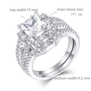 JO WISDOM Women Rings,925 Sterling Silver Infinity Engagement Bridal Ring Set Rings for Women with 8mm 1.25ct Square Cut Cubic Zirconia size8