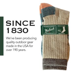 Woolrich Merino Wool Socks for Men - Made in USA, Crew Hiking Sock, Made of 78% Merino Lambswool w/Padded Arch, 2 Pairs