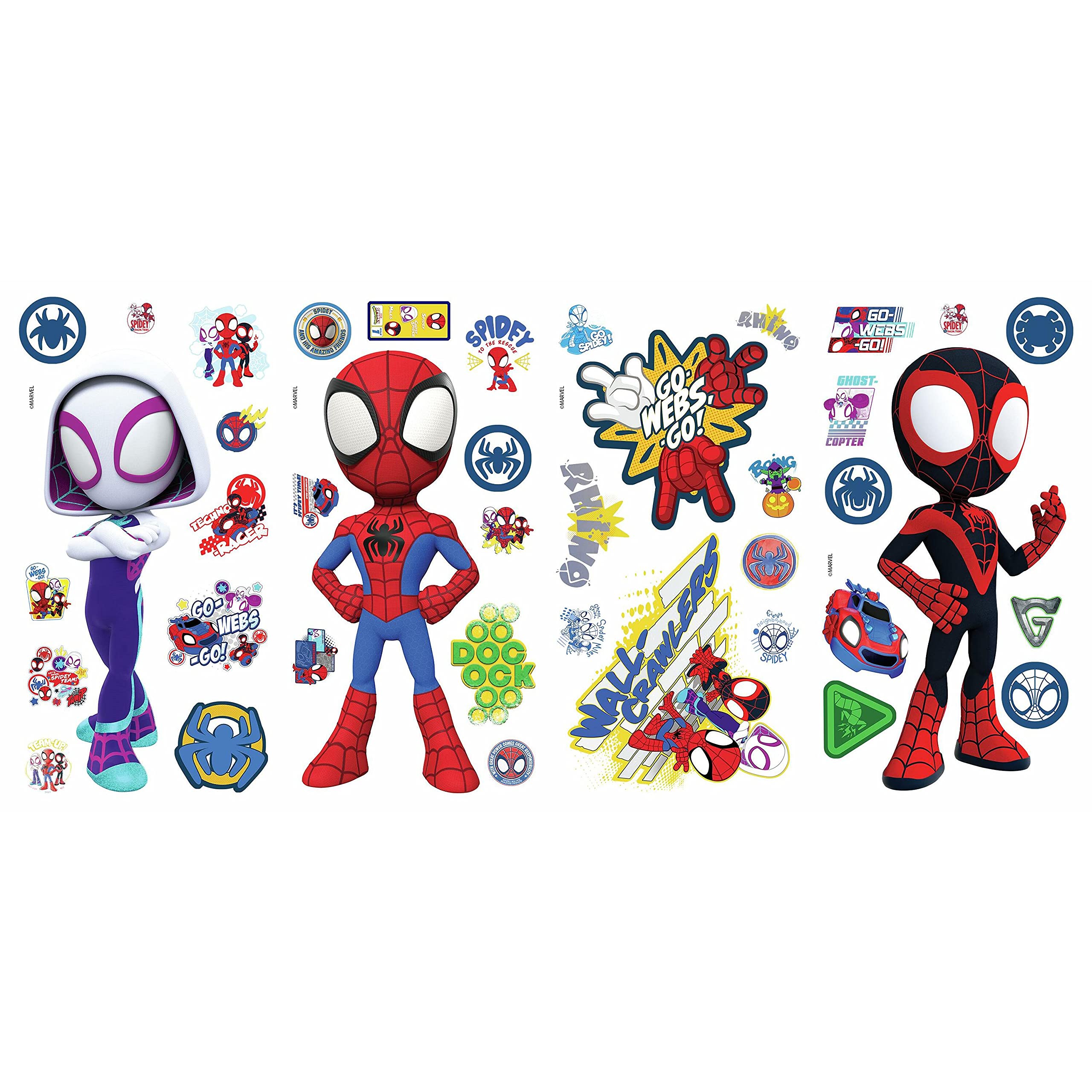 RoomMates RMK4925SCS Spidey and His Amazing Friends Peel and Stick Wall Decals, red, Yellow, Blue, Green, Orange, Purple