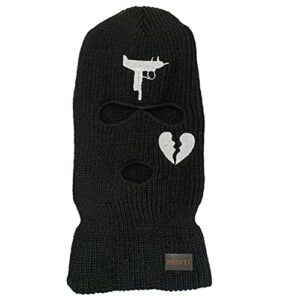 June Sports 3-Hole Knitted Broken Heart Ski Mask Black Full Face Cover Thermal Cycling Balaclava Black MK4X-Broken Heart, Broken Heartblack, 18 Years