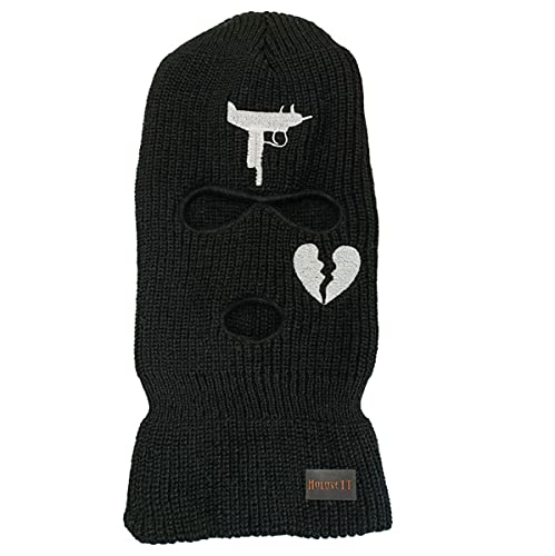 June Sports 3-Hole Knitted Broken Heart Ski Mask Black Full Face Cover Thermal Cycling Balaclava Black MK4X-Broken Heart, Broken Heartblack, 18 Years