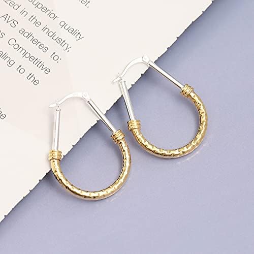 LeCalla 925 Sterling Silver Hoop Earrings Jewelry 14K Gold-Plated Two-Tone Oval Diamond-Cut Italian Design Hoops Earring for Women - 35 MM