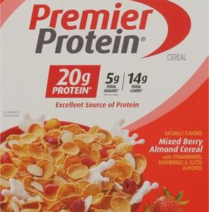 Post Premier Protein Mixed Berry Almond Cereal, Protein Cereal Flakes Mixed with Dried Berries and Sliced Almonds, Contains 20g of Protein Per Serving, 9 OZ Box