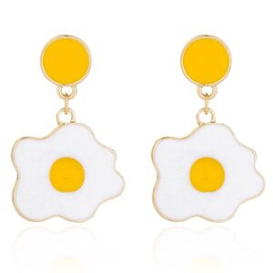 tianbangshi chic funny 18k gold plated enamel fried egg stud earring cute poached egg dangle drop earrings for women lover kitchen cooking statement jewelry gifts (poached egg)