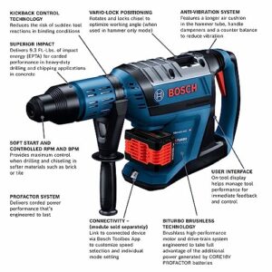 BOSCH GBH18V-45CK27 PROFACTOR™ 18V Connected-Ready SDS-max® 1-7/8 In. Rotary Hammer with (2) CORE18V® 12 Ah High Power Batteries