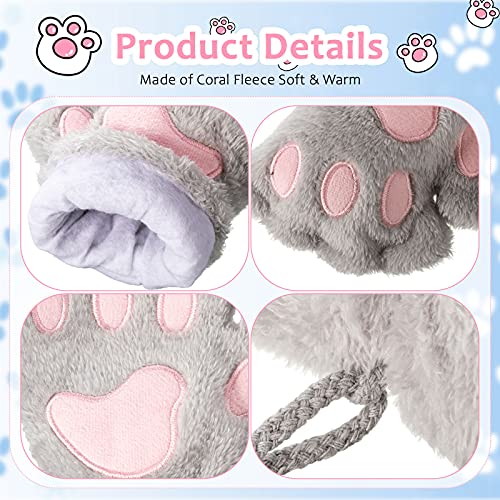 Geyoga Cat Paw Gloves 3 Pairs Kawaii Gloves Cosplay Faux Fur Plush Cat Gloves Lion Paws Fingerless Gloves for Girls Women(Black, White, Gray)