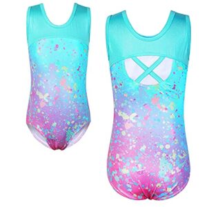 tfjh e gymnastics leotards for girls ballet dance bodysuit practice apparel tie dye blue dots 8a