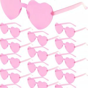 ZHANGBY 15 Pairs Heart Sunglasses for Women Heart Glasses Frameless Trendy Transparent Candy Color Party Sunglasses(Pink)