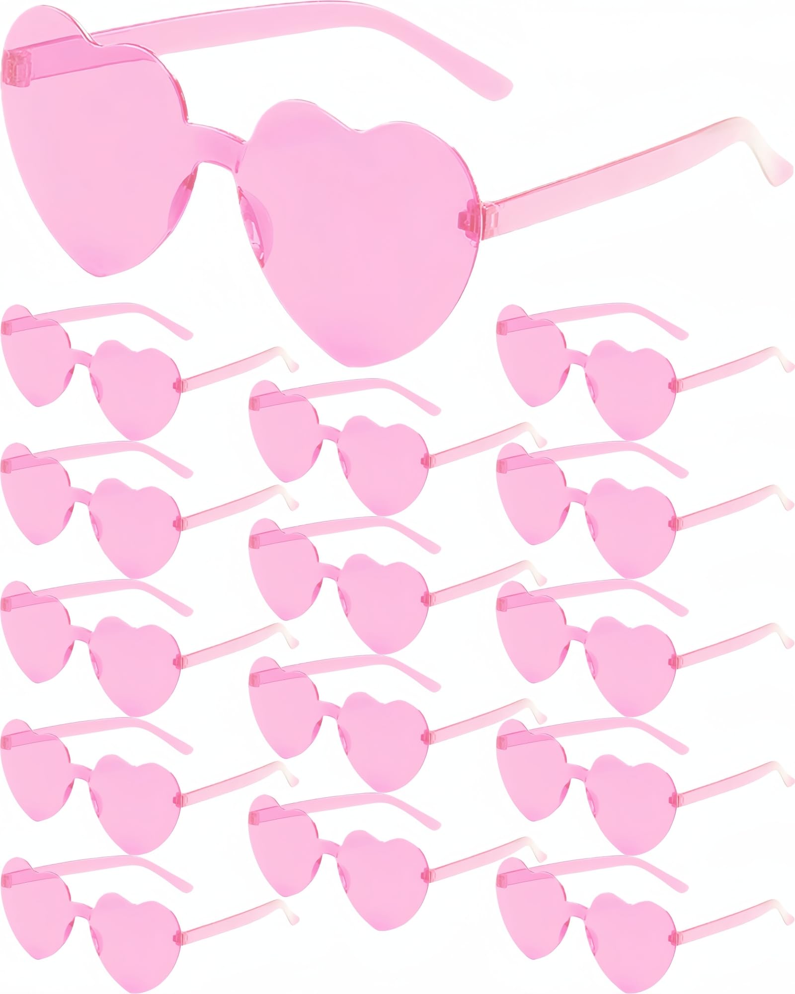 ZHANGBY 15 Pairs Heart Sunglasses for Women Heart Glasses Frameless Trendy Transparent Candy Color Party Sunglasses(Pink)