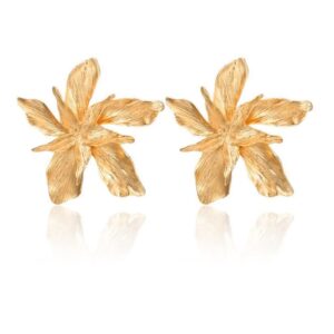 onlyjump 3d large flower earrings for women chic petal statement earrings bohemian elegant plated big alloy metal flower earrings (gold stud earring)