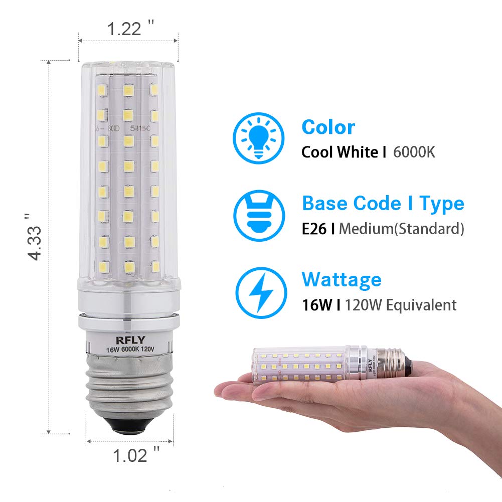 LDSZM LED Corn Light Bulb 120W Equivalent 1400 Lumen 6000K Cool Daylight 16W E26/E27 Base Non-dimmable Ceiling Fan Corn Lighting for Home Garage Warehouse Indoor LED Corn Bulbs 4 Pack