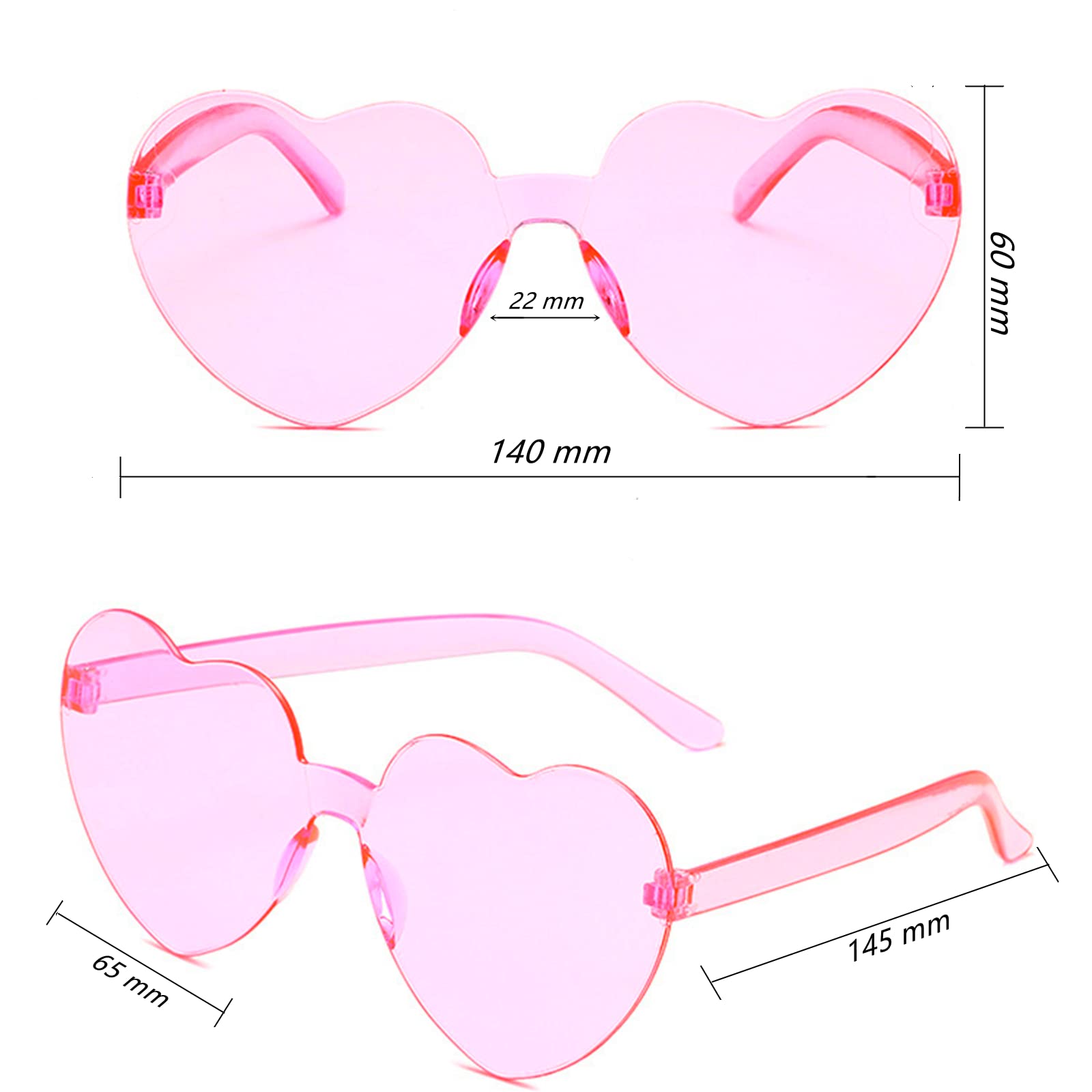 ZHANGBY 15 Pairs Heart Sunglasses for Women Heart Glasses Frameless Trendy Transparent Candy Color Party Sunglasses(Pink)