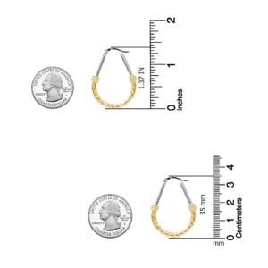 LeCalla 925 Sterling Silver Hoop Earrings Jewelry 14K Gold-Plated Two-Tone Oval Diamond-Cut Italian Design Hoops Earring for Women - 35 MM