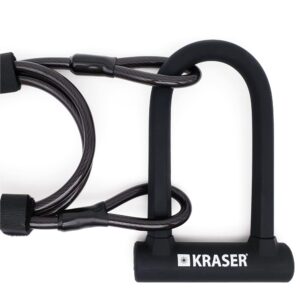 KRASER KR65145B Bicycle U Lock, High Strength, Compact + 120cm/47.2in Cable, Safer and More Practical, ø16 Fork Double Lock Steel, Easy Transport Mount, Universal Anti Theft for Bike E Scooter Ebike