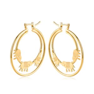 barzel 18k gold plated elephant hoop earrings for women - made in brazil (er112)