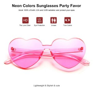 ZHANGBY 15 Pairs Heart Sunglasses for Women Heart Glasses Frameless Trendy Transparent Candy Color Party Sunglasses(Pink)