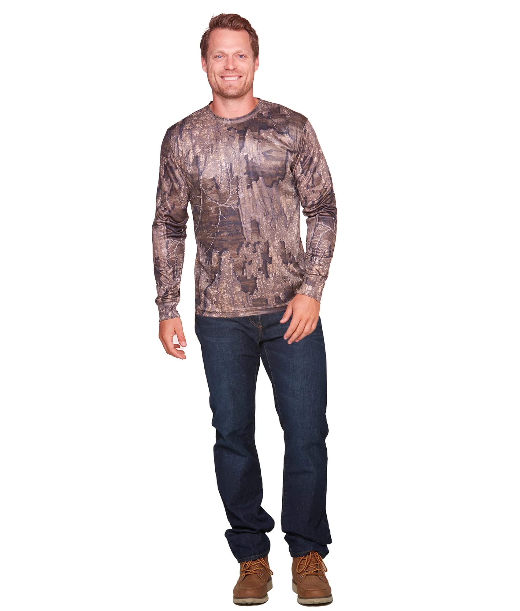 Realtree Men's Essential Camo Lightweight Performance Long Sleeve Shirt (RT Timber, X-Large)