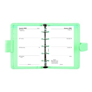 Filofax Saffiano Organizer, Mini Size, Neo Mint - Cross-Grain, Leather-Look, Six Rings, Week-to-View Calendar Diary, Multilingual, 2022 (C028804-22)