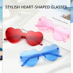 ZHANGBY 15 Pairs Heart Sunglasses for Women Heart Glasses Frameless Trendy Transparent Candy Color Party Sunglasses(Pink)