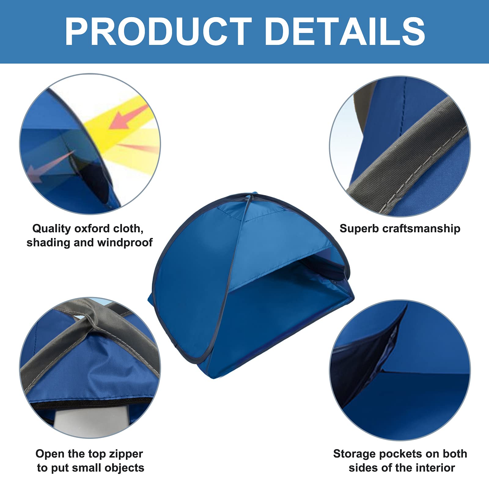 HACRAHO Beach Sun Shelters Pop Up Beach Tent, 1 PCS Portable Sun Shelter Tent for Anti-UV Windproof Camping Picnic Tent Small Dogs Cats and Other Small Pets, Blue