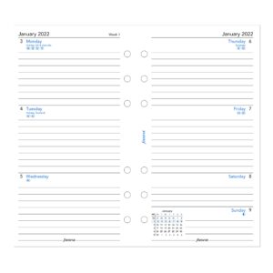 filofax refill, personal/compact size, week-to-view, white paper, ruled, english, 2022 (c68418-22)