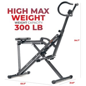 Sunny Health & Fitness Row-N-Ride® Plus, Heavy Duty Assisted Squat Machine with 300 LB Max Weight Capacity, Adjustable Resistance and Thick Padded Seat - NO. 077PLUS