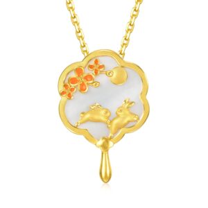 chow sang sang cultural blessings daily bliss 999.9 24k solid gold mother of pearl jade rabbit pendant 92655p [not include the-necklace]