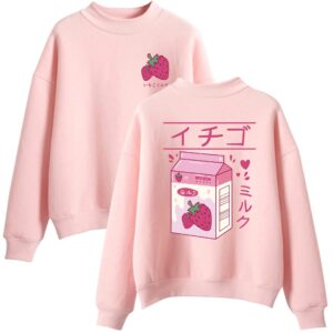 diommell japanese aesthetic hoodie strawberry milk drink cute sweatshirt kawaii clothing gift tops