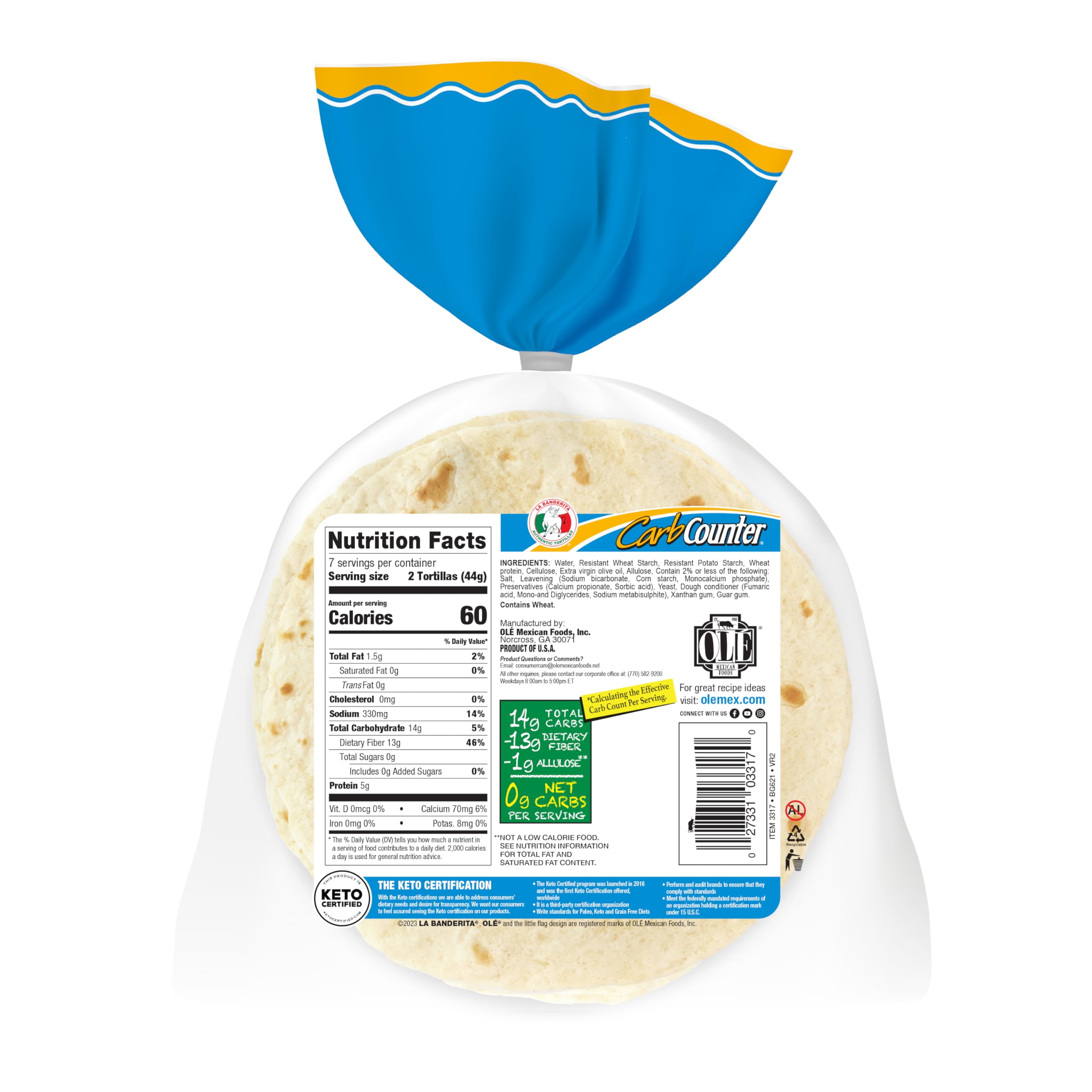 La Banderita Carb Counter® Street Taco | 4.5" Size Flour Tortillas |Zero Net Carbs |Keto Certified | 10.8 oz.| 14 Tortillas (Pack of 4)