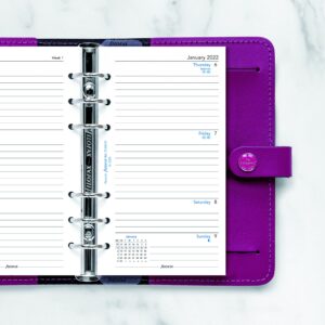 Filofax Refill, Personal/Compact Size, Week-to-View, White Paper, Ruled, English, 2022 (C68418-22)