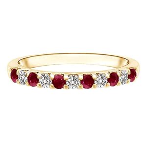 Half Eternity Band 0.50 Ctw Round Ruby Gemstone 925 Sterling Silver Stackable Ring (Yellow Gold Plated Silver, 7)