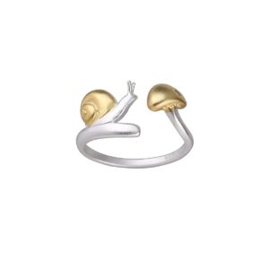 cute mushroom snail ring creative cartoon snail stud earrings adjustable gold silver snail mushroom jewelry for women (mushroom ring)