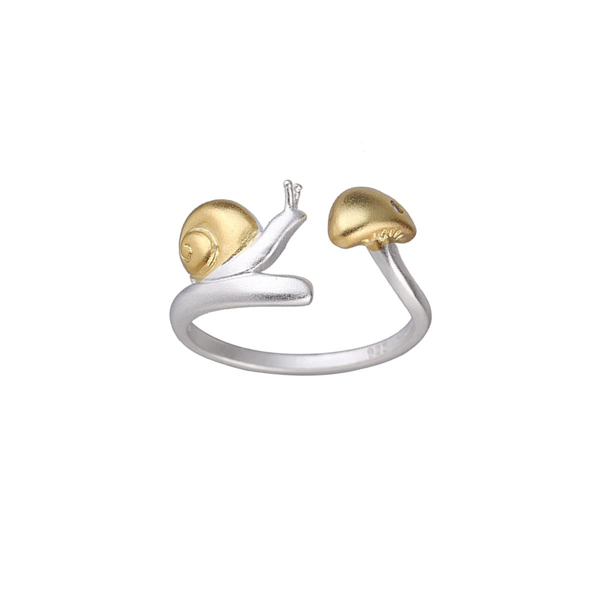 Cute Mushroom Snail Ring Creative Cartoon Snail Stud Earrings Adjustable Gold Silver Snail Mushroom Jewelry for Women (Mushroom Ring)