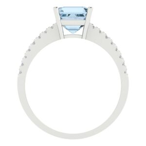 Clara Pucci 1.63ct Cushion Cut Custom Engraving Solitaire W/Accent Natural Sky Blue Topaz Statement Art Deco Ring 14k White Gold Size 4