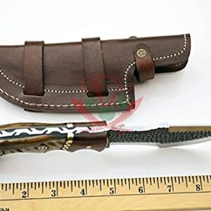 FB LEATHER CRAFTS D2 Tracker Hunting Knife Large Knives Survival Skinning Hammered Sheath Steel 9.75 Inches