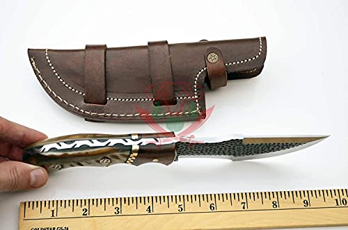 FB LEATHER CRAFTS D2 Tracker Hunting Knife Large Knives Survival Skinning Hammered Sheath Steel 9.75 Inches