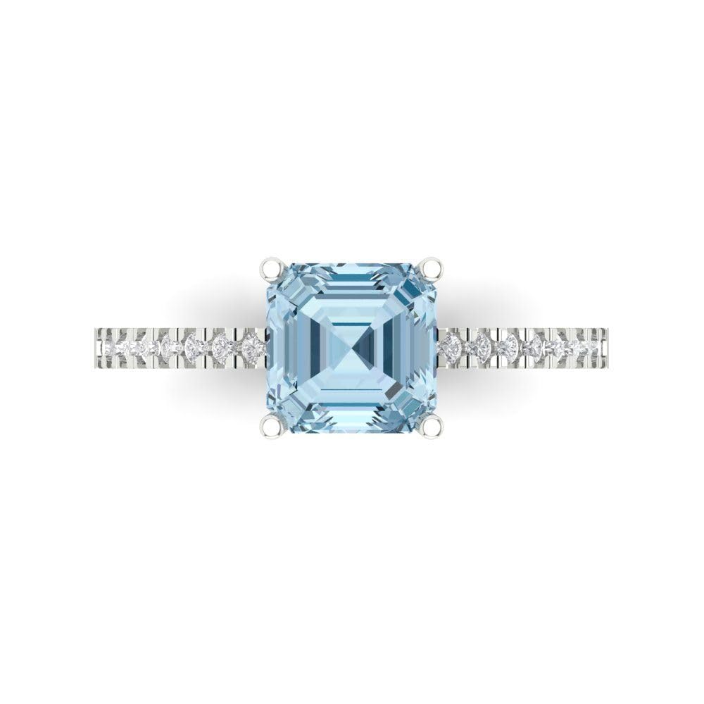 Clara Pucci 1.63ct Cushion Cut Custom Engraving Solitaire W/Accent Natural Sky Blue Topaz Statement Art Deco Ring 14k White Gold Size 4