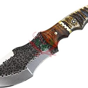 FB LEATHER CRAFTS D2 Tracker Hunting Knife Large Knives Survival Skinning Hammered Sheath Steel 9.75 Inches