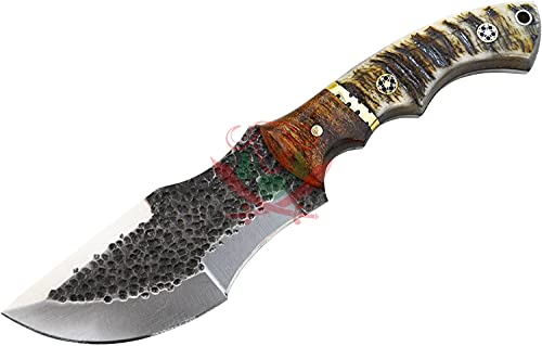 FB LEATHER CRAFTS D2 Tracker Hunting Knife Large Knives Survival Skinning Hammered Sheath Steel 9.75 Inches