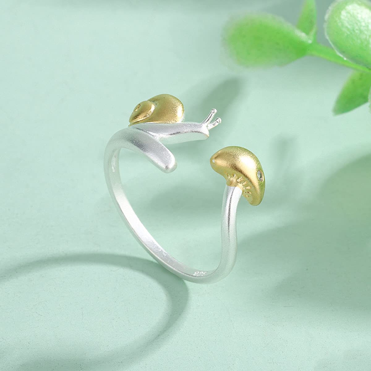 Cute Mushroom Snail Ring Creative Cartoon Snail Stud Earrings Adjustable Gold Silver Snail Mushroom Jewelry for Women (Mushroom Ring)