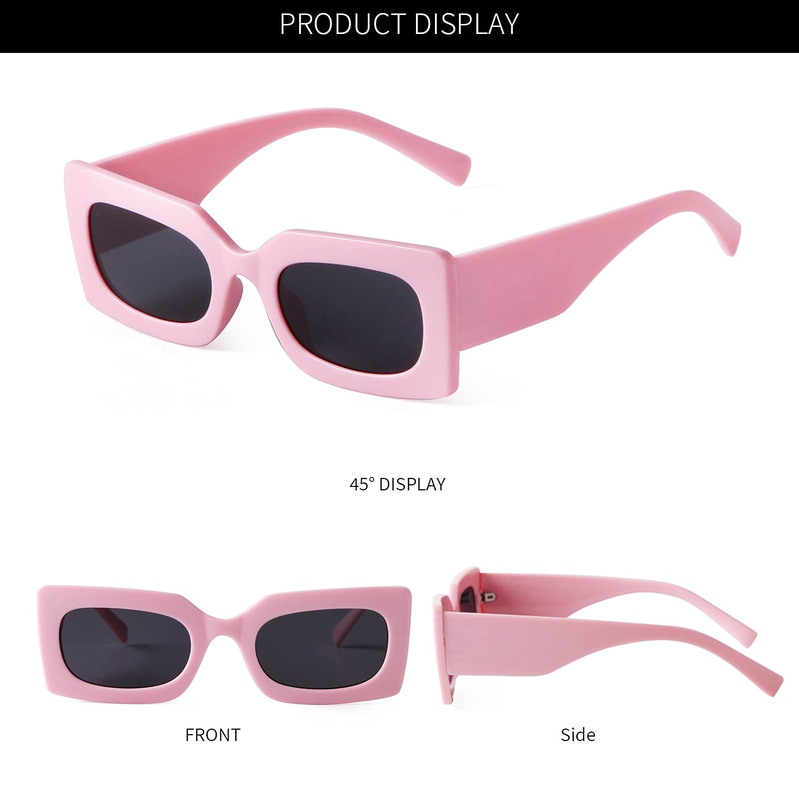 GIFIORE Retro 90s Rectangle Sunglasses for Women Trendy Chunky Square Sun Glasses Cute Light Pink Frame Grey Lens