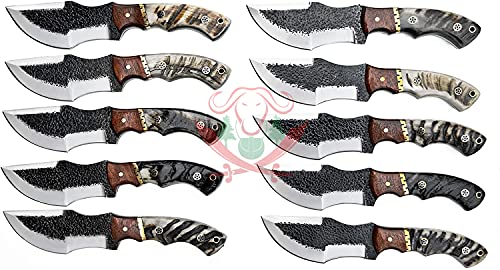 FB LEATHER CRAFTS D2 Tracker Hunting Knife Large Knives Survival Skinning Hammered Sheath Steel 9.75 Inches